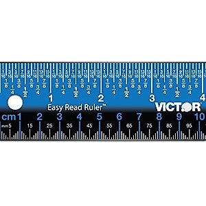 Victor Easy Read Stainless Steel Ruler, Standard/Metric, 12".5 Long, Blue