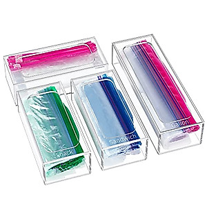 NPPLUS Bag Storage Organizer, Acrylic Baggie Organizer Plastic Bag Dispenser Holder For Gallon Quart Sandwich And Snack - 4 Pack (No Magnets)
