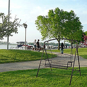 Upgraded Metal Patio Porch Swing, 800 LBS Weight Capacity Steel Porch Swing Chair for Outdoors, Heavy Duty Swing Chair Bench for Gardens & Yards, Bent Armrest Metal Porch Bench with Hanging Chains