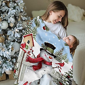 Christmas Fleece Blanket for Bed, Snowman and Birds Flannel Throw Blanket for Kids and Adults - Super Soft Plush Snowman Blanket Throw Plush Blanket for Snow Lovers 40X50 Inches