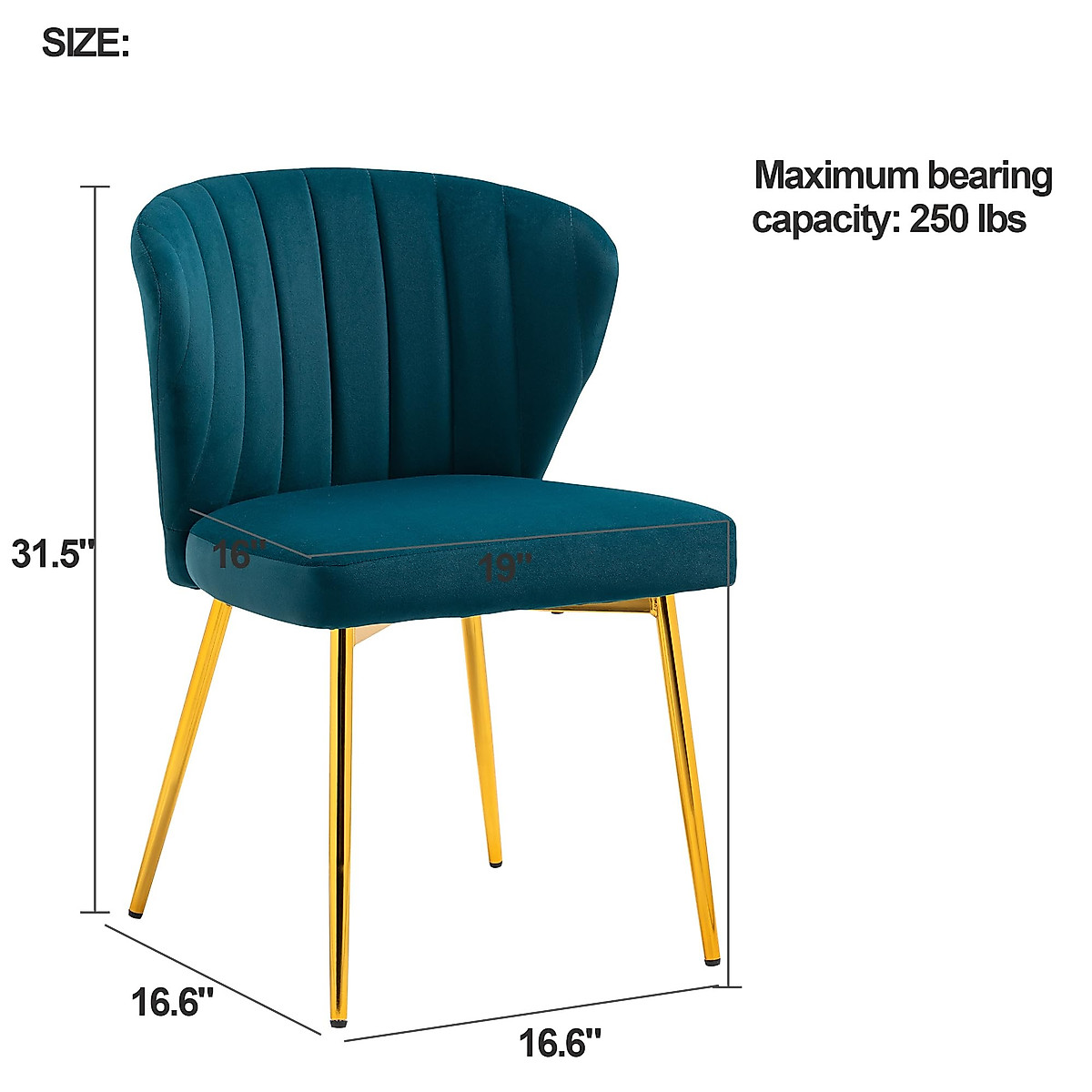 KASUE Classic Velvet Accent Chair, Modern Dining Chairs - A Living Room Essentials, Upholstered Side Chair with Golden Metal Legs, Perfect for Dining Room, Set of 2, Teal.
