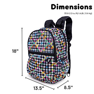 J World New York Mesh Backpack for Adults. Transparent See-Through Book-Bag for School, Beach, Swim, Gym, Checkers, 18 X 13.5 X 8.5 (H X W X D)