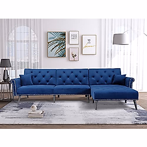 ERYE L-Shaped Tufted Upholstered Corner & Sectional Sofa with Reversible Chaise Convertible Sleeper Couch Bed Sofabed for Home Apartment Living Room Furniture Sets