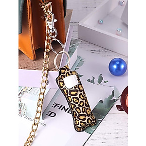 10 Pieces Cow Print Lipstick Holder Lipstick Holder Keychain Sleeve Lipstick Pouch Lip Balm Holder Sleeve with 10 Metal Key Chains to hold Travel Daily Accessories, Leopard Style