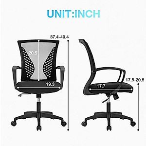 BestShop Ergonomic Office Chair Home Desk Chair Mid Back Mesh Chair Swivel Rolling Computer Chair Modern Task Chair Executive Chair with Armrests Lumbar Support for Women Men, White
