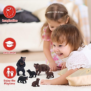 Toymany 6PCS Bear Figurines, Realistic Forest Animals Bear Family Figures Toy Set Includes Brown Bears Black Bears and Cubs, Education Toy Birthday for Kids Toddlers