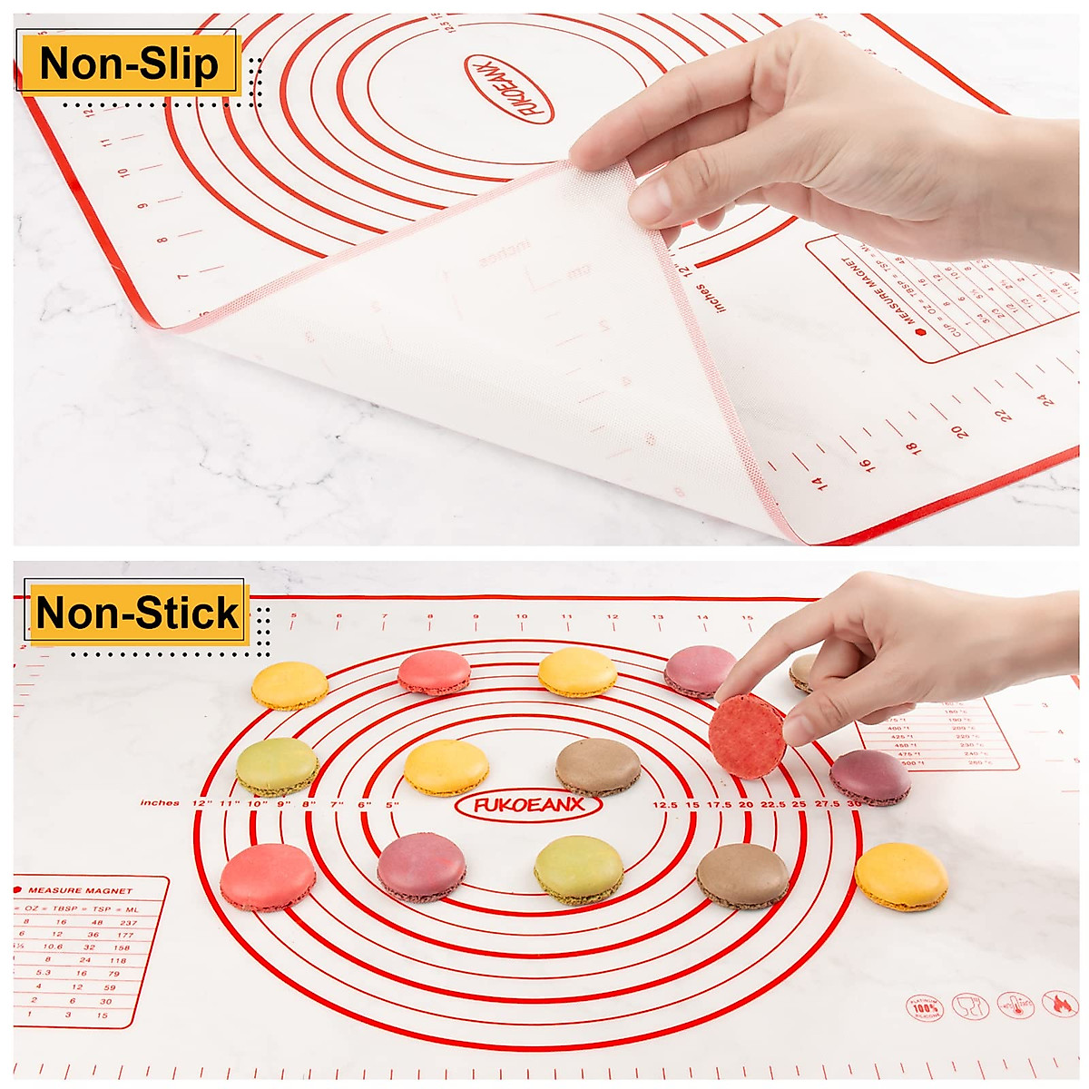 FUKOEANX Silicone Baking Mat Extra Thickness Pastry Mat Dough Rolling Mat Kneading Board Non-Slip with Measurement 20 x 28 Inches