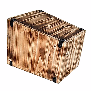 Owlgift Decorative Rustic Burnt Wood Trash Can, Farmhouse Stylish Wooden Waste Basket Near Desk, Square Garbage Cans Trashcan with Metal Brackets for Office, Bedroom & Bathroom