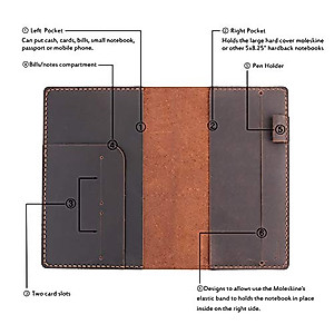 Leather Journal Cover Fits for Moleskine Large Hard Cover Notebook, Handmade Vintage Leather Cover for 5"x8.25" Hardcover Notebooks - Coffee