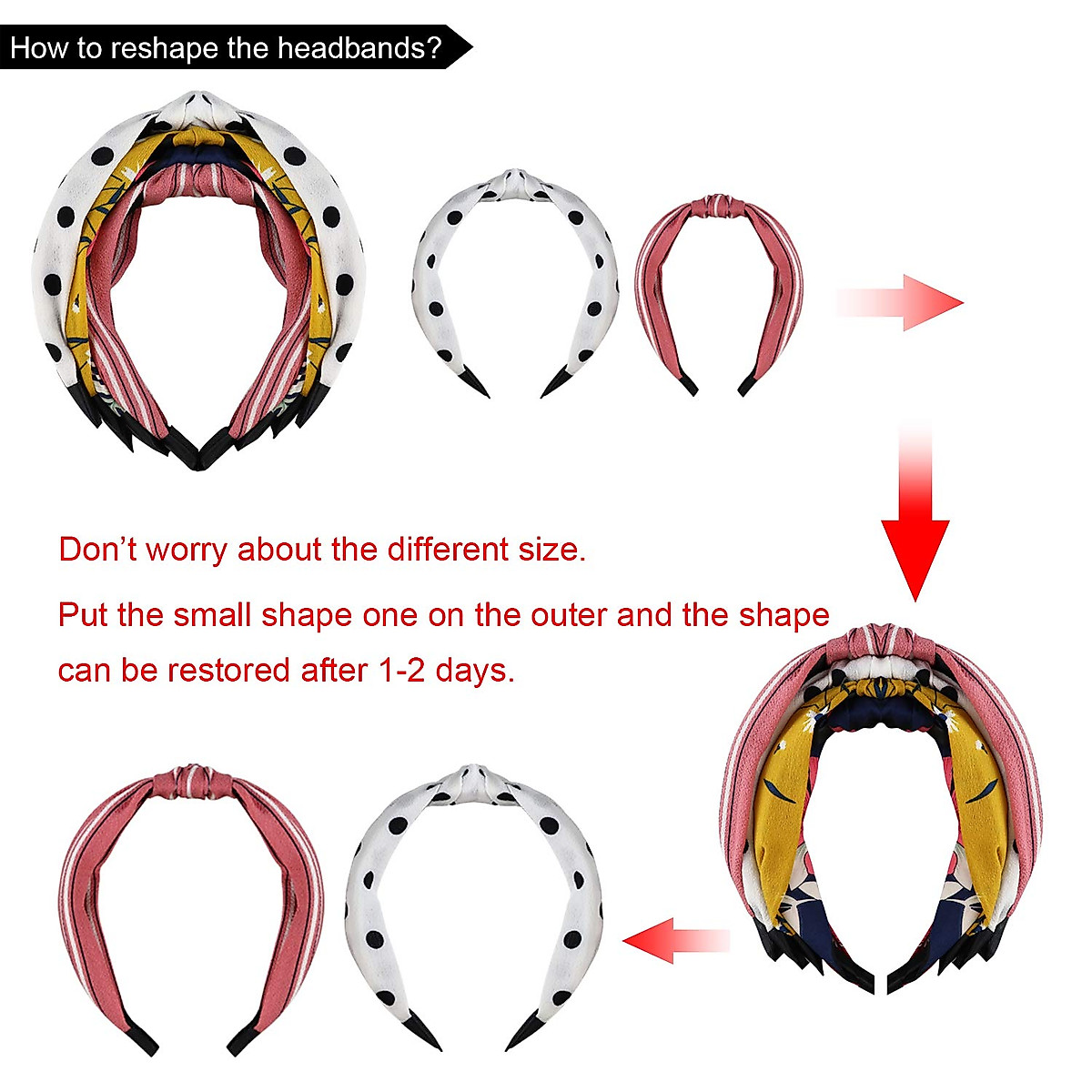 DRESHOW 4 Pack Boho Fashion Turban Headbands for Women Girls Flower Printed Plastic Head Band Vintage Cross Hair Accessories