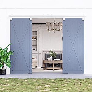 SMARTSMITH 8FT Galvanized Box Rail Track Sliding Barn Door Hardware for Exterior Barn Door Raw Material, Smoothly and Quietly, Double Door Easy to Install
