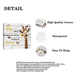 FOTRIC Giraffe Wall Art Decor Cute Giraffe Sunflower Butterfly Picture Wall Decor Home Kids Room Nursery Decor Animal Canvas Wall Art Framed Painting (Wooden frame8''x8'',GIRAFFE)