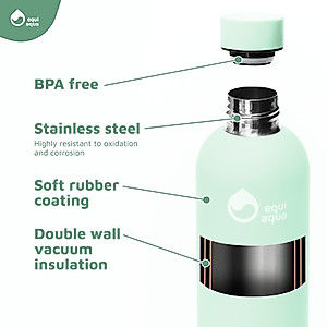 equi aqua Stainless Steel Water Bottles - 25 oz, Double Wall Vaccuum Insulated Water Bottle, Hot and Cold Leak Proof Metal Water Bottles for Sports, Gym, Camping (refreshing light green)