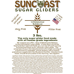 Suncoast Sugar Gliders Wholesome Balance Real Chicken Sugar Glider Food | High Protein NO Filler NO Soy | Small Animal Food Kibbles and Bits | Sugar Glider Dry Food 3 LB (Chicken & Brown Rice)