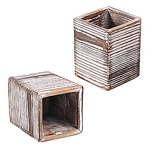 Homode Rustic Pen Holder, Wooden Pencil Holder for Desk, Decorative White Square Pen Cup Holder Organizer, Farmhouse Office Supplies and Home Desk Accessories