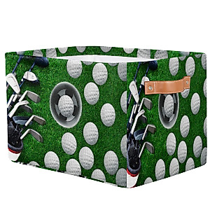 OMFUNS Golf Ball Storage Basket, Sport Golf Ball Foldable Storage Bin with Handle Fabric Rectangular Storage Box Organizer for Closet Shelf Home Office Nursery Toy Basket, 1 Pack