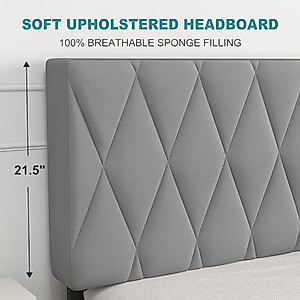 IYEE NATURE Twin Bed Frame Upholstered Platform with Headboard and Strong Wooden Slats, Strong Weight Capacity, Non-Slip,No Box Spring Needed, Easy Assembly,Twin Size Bed Frame,Gray