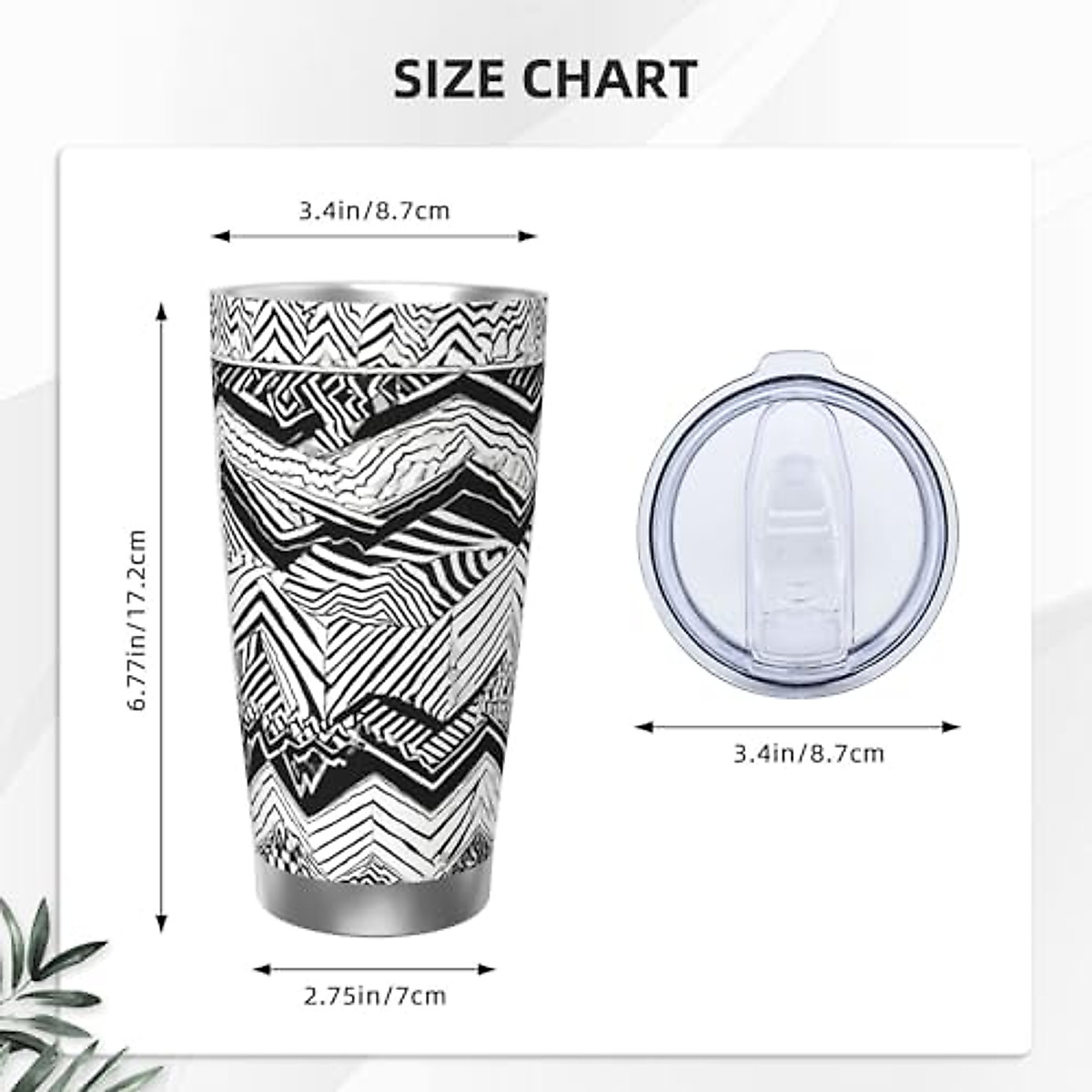 quopvn Black White Tan Zigzag Print 20oz Car Cup Ps Material Lid, Perfect For Hot & Cold Drinks
