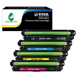GREENRHINO Remanufactured Toner Cartridge Replacement for HP 650A CE270A CE271A CE272A CE273A CP5525 CP5525dn CP5525n CP5525xh M750dn M750n M750xh (1 Black, 1 Cyan, 1 Magenta, 1 Yellow, 4-Pack)