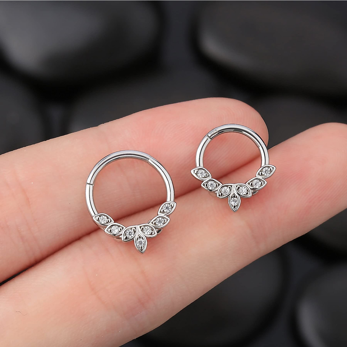 OUFER 16G 316L Stainless Steel Daith Earrings Hoop Cluster CZ Hinged Segment Clicker Daith Clicker Helix Ear Piercing