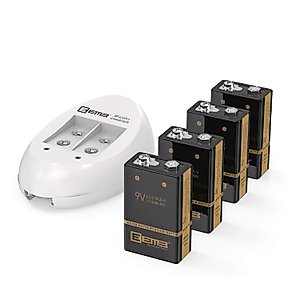 EEMB 9 Volt Rechargeable Batteries 650mAh with 9V Battery Charger for Smoke Alarm Detector 4-Packs