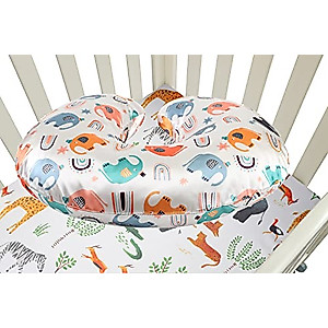 Satin Nursing Pillow Cover Set 2 Pack Ultra Soft Silk Compatible with Boppy Pillow Protect for Baby Hair and Skin Elephant & Rhino Lion