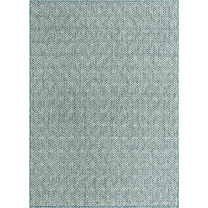 Unique Loom Outdoor Trellis Collection Area Rug - Deco Trellis (7' 1" x 10' Rectangle, Aqua/ Ivory)