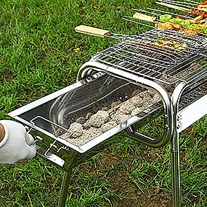 Charcoal Grill, Barbecue Charcoal Grill, Outdoor Stainless Steel Smoker BBQ grill for Outdoor Cooking Camping Picnics Beach 27.5''x12.2''x 27.5''