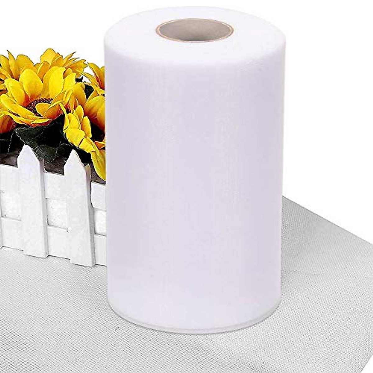 IDEALHOUSE Tulle Rolls, 6 Inch x 200 Yards (600FT) White Tulle Fabric Spool/Roll, Wedding Tulle for Tutu Skirt Fabric Wedding Party Gift Decorations