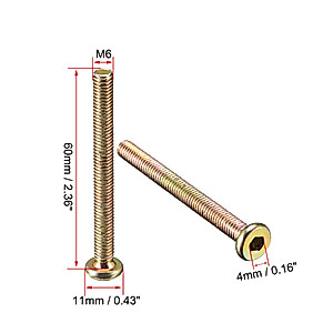 uxcell M6x60mm Furniture Bolt Hex Socket Drive Round Head Screw Zinc Plated 10pcs