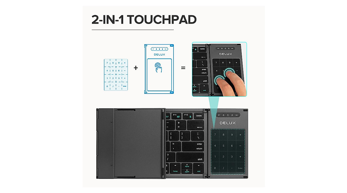 DeLUX Full Size Folding Wireless Keyboard with Touchpad