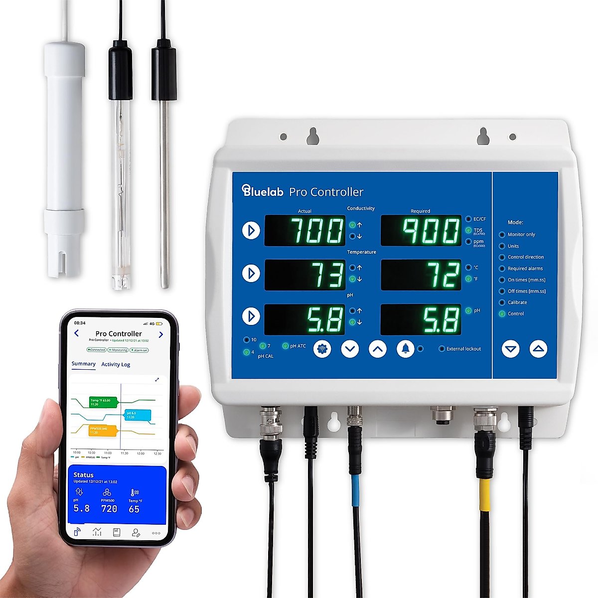 Bluelab Pro Controller Wi-Fi Fully Automated 24/7 Digital Monitor for Hydroponics Multi-Nutrient & pH Dosing with EC Temperature Probe and Edenic Remote Monitoring Essential for Agriculture