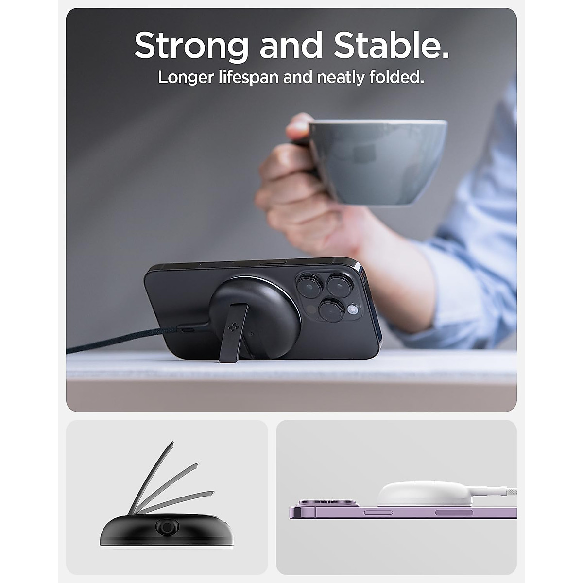 Spigen ArcField (MagFit) MFM Made for MagSafe 15W Wireless Charger Kickstand for iPhone 15 Plus Pro Max iPhone 14 13 12 USB C Charger Stand pad Standby with 6.6ft Cable -Wall Charger Not Included