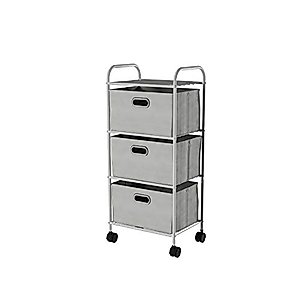 Rolling 3 Drawer Cart - Fabric Bin Storage Cart with Wheels and Metal Frame Closet Drawers for Clothes, Home, or Office by Lavish Home (Gray)