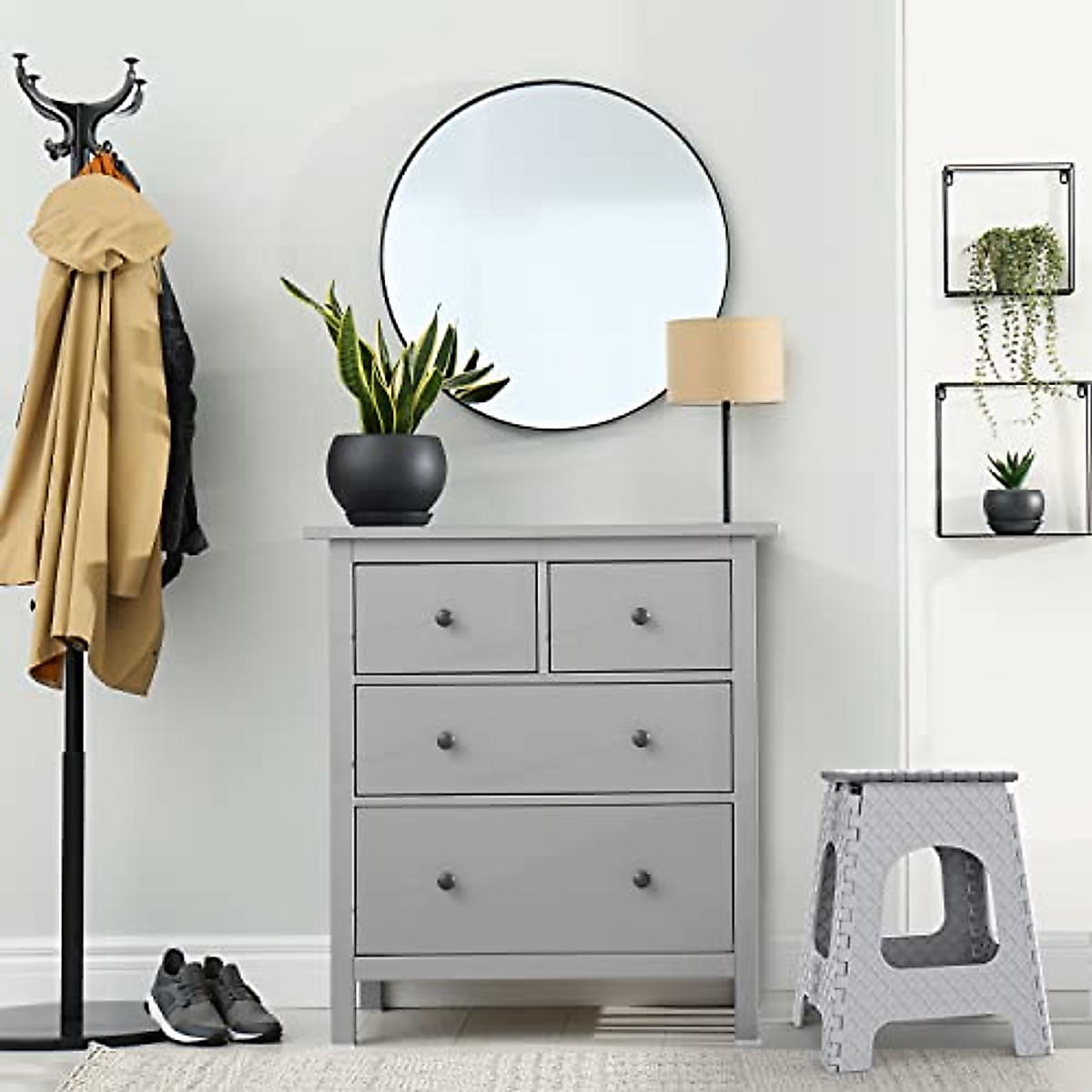 Mueller Folding Step Stool, 18 Inch Heavy Duty Step Stools for Adults and Kids, Lightweight and Portable Foldable Stool for Kitchen, Bathroom, Non-Slip and Sturdy, Holds up to 300lbs, White