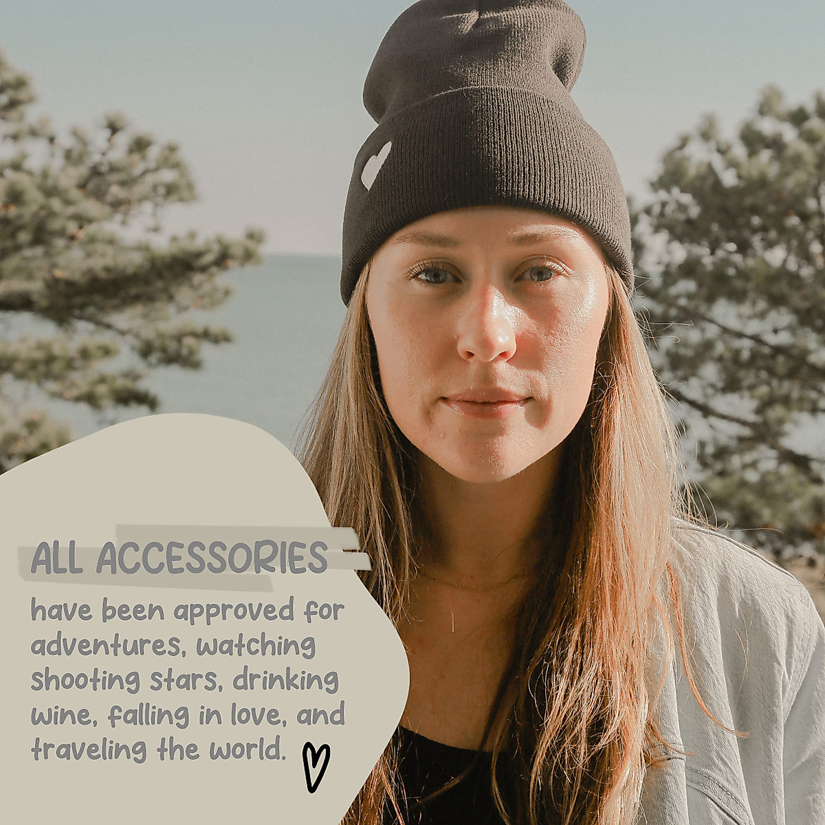 Atticus Poetry Dad Hat for Women (Stay Wild Black) and Cuffed Beanie for Women (Heart Dark Gray) - Unisex Fit, One Size