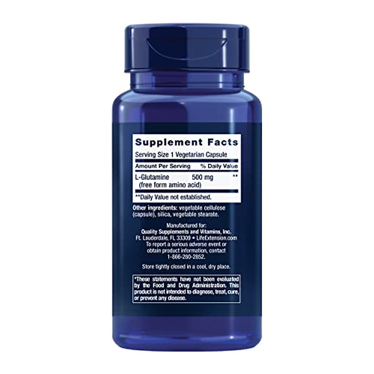 Life Extension L-Glutamine 500mg - For Muscle, Energy, Gut & Immune Health Support - Amino Acid Supplement – Gluten-Free, Vegetarian, Non-GMO – 100 Capsules