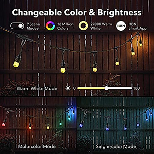 HBN Color Changing String Lights 36ft Smart LED String Lights Outdoor RGBW Patio String Lights Waterproof IP65, 2.4 GHz Wi-Fi&Bluetooth App Control 18 Acrylic Bulbs Work with Alexa Google