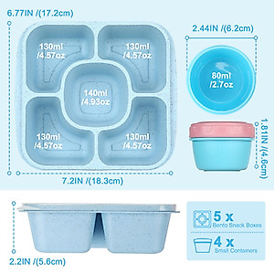 FANCILLA 5 Pack Bento Snack Boxes with 5 Compartments & 4 Leakproof Sauce Containers - Reusable Lunchable Snack Containers, Divided Stackable for School, Work, and Travel (Classic)