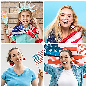 Whaline 4th of July Faux Leather Sheets 8 x 12 Inch Patriotic Synthetic Leather Fabric Glitter Red Blue Stars Stripes National Flag Faux Leather for Independence Day DIY Craft Earring Hair Bow, 12Pcs