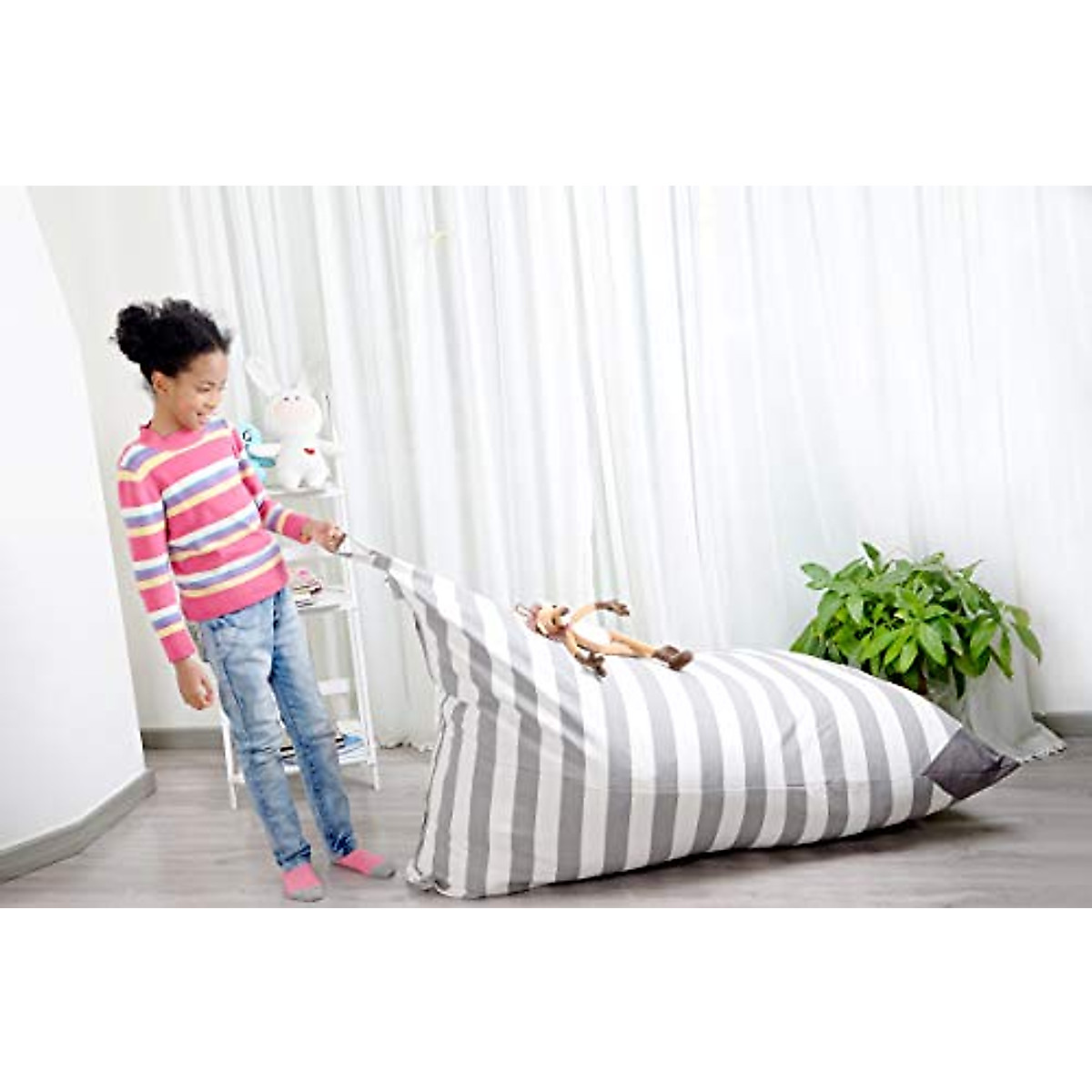 XL Stuffed Animal Storage Bean Bag Chair by mylola | Premium Quality Cotton Canvas Cover | Kids Soft Toy Organizer fits 200L | Makes Comfy Lounger