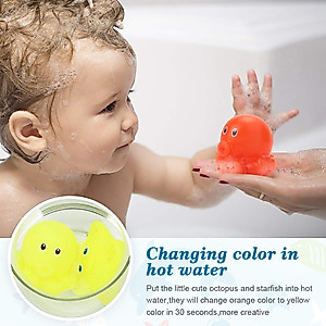 Bath Toy Baby Bathtub Toys, Sea Animals Squirter Toys, Water Spraying Discoloration Floating Animals Fishing Net, Bathroom Floating Pool Fishing Play Set for Toddler Kids, Set of 7