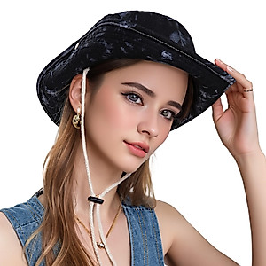 Goiwizz Women's Summer UV Protection Sun Hat Wide Brim Tie Dye Bucket Hat Packable Breathable Cotton Hat for Outdoor Beach Fishing Gardening Purple