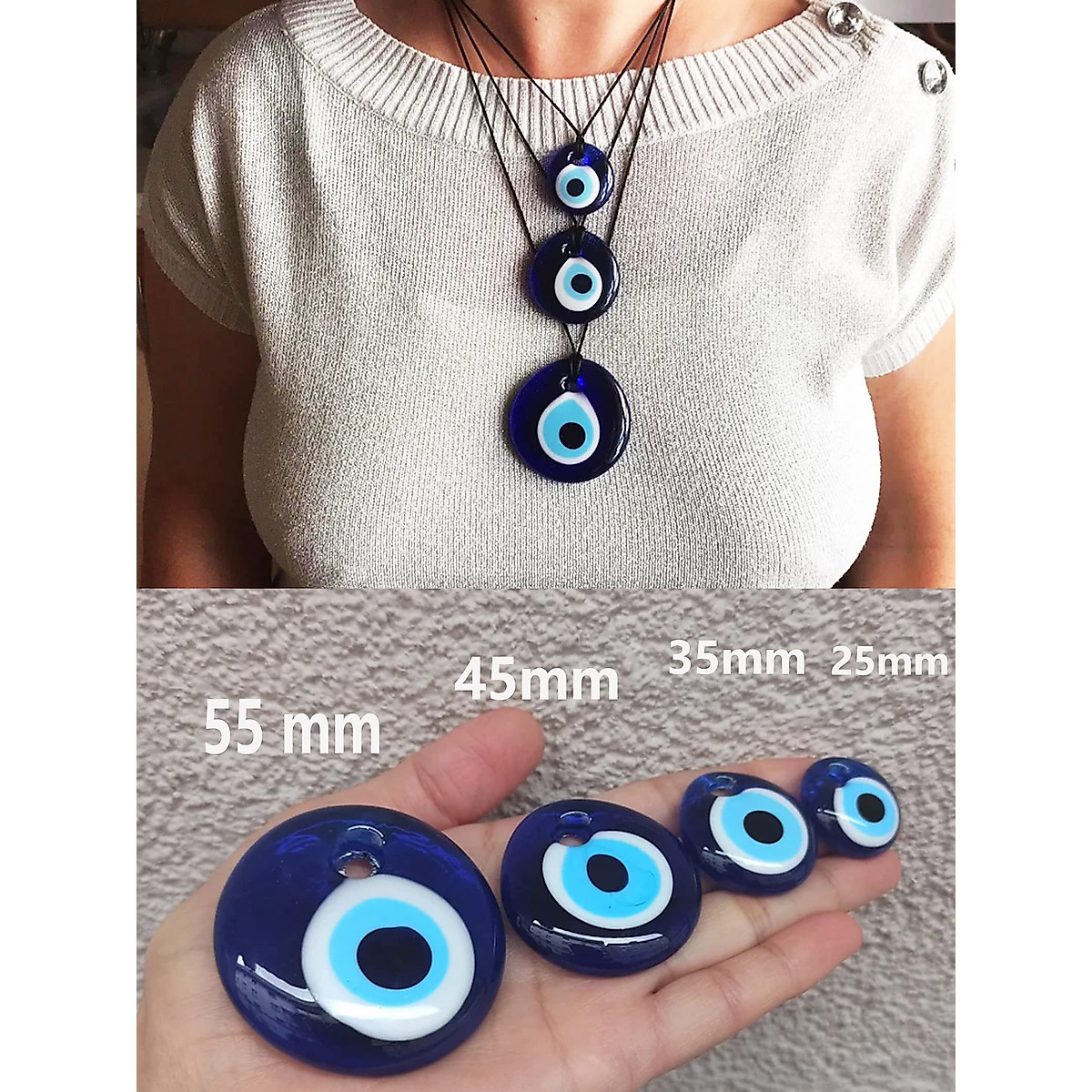 Long tiantian Evil Eye Necklace for Women Blue Turkish Leather Rope Eye Necklace Ojo Necklace Evil Eye Pendant Necklace Third Eye Lucky Protection Necklace (0.98in pendant 17.7in rope)…