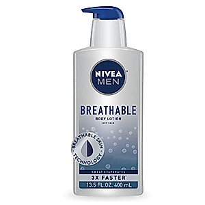 NIVEA MEN Breathable Body Lotion, 48-Hour Hydrating Lotion for Men with Breathable Skin Technology, Shea Butter, Vitamin C and Vitamin E, 13.5 Fl Oz Bottle