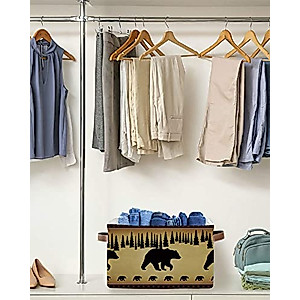 Storage Cubes Organizer with Handles, Black Forest Bear Animal Silhouettes on Retro Backdrop Storage Bins Fabric Collapsible Storage Baskets for Shelf Closet Nursery Cloth Organizers Box 1pcs