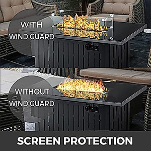 CUREALLSO Propane Fire Pit, 43 Inch 50,000BTU Auto-Ignition Gas Fire Pit Table with Lava Stone, Glass Wind Guard, CSA Approved for Outdoor Garden Patio Backyard