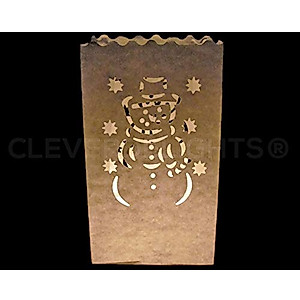 CleverDelights White Luminary Bags - 10 Count - Snowman Design - Wedding Party Christmas Holiday Luminaria