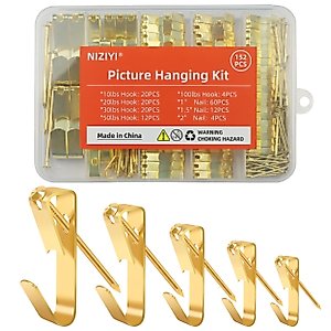 152Pcs Picture Hanging Kit, Picture Hangers 10lb, 20lb, 30lb, 50lb, 100lb Hooks with Nails, Heavy Duty Photo Frame for Pictures, Painting ,Mirror, Wall Art Mounting on Drywall, Wooden Wall