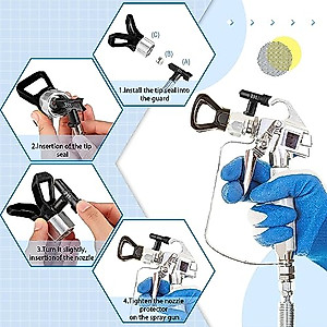 14 Piescs Spray Tips Reversible Airless Paint Sprayer Nozzle Tips with Airless Spray Gun Guard and Spray Gun Filter Replacement for Airless Spray Paint Machine 211.315.417.515.517.523